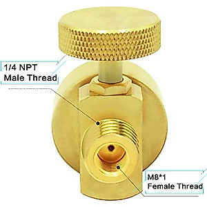 MCAMPAS Disposable Adjustable Pressure Propane Gas Regulator Valve,1LB Tank Connection Needle Valve x 1/4" NPT Male (Tapped M8 Female) Adapter Fitting