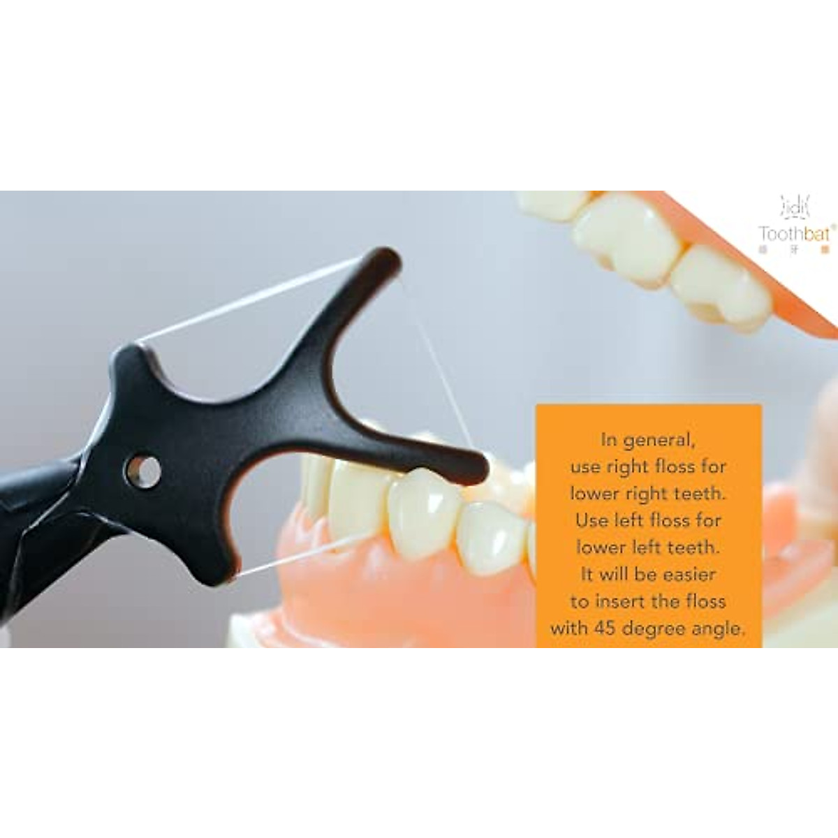 idi Toothbat - Wow Adult Floss Holder (Green/White/Black)-Patented Design Awards Winning Product, Easy, Comfort & Effective, Works Perfectly with Reach Waxed Nylon Floss