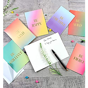 CAVEPOP Inspirational Greeting Cards Stationary Set, Thinking of You Encouragement Cards with Envelopes - 4 x 6 Inches - Pink, Blue and Purple Ombre with Gold Foil - 36 Pack (6 Designs)