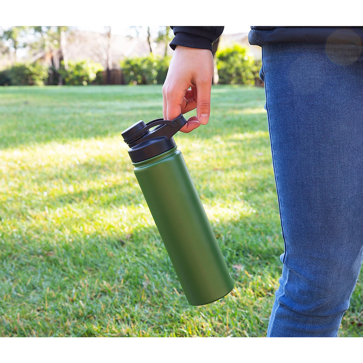 MIRA 24 oz Stainless Steel Water Bottle - Hydro Vacuum Insulated Metal Thermos Flask Keeps Cold for 24 Hours, Hot for 12 Hours - BPA-Free Spout Lid Cap - Olive Green
