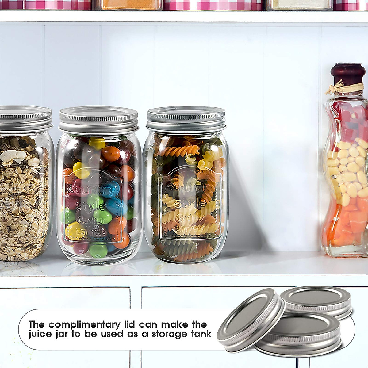 Masthome Regular Mouth Mason Jars 16oz, Drinking Glasses with 6 Extra Lids & 6 Reusable Straws, Glass Storage Jars for Canning, Preserving – Set of 6