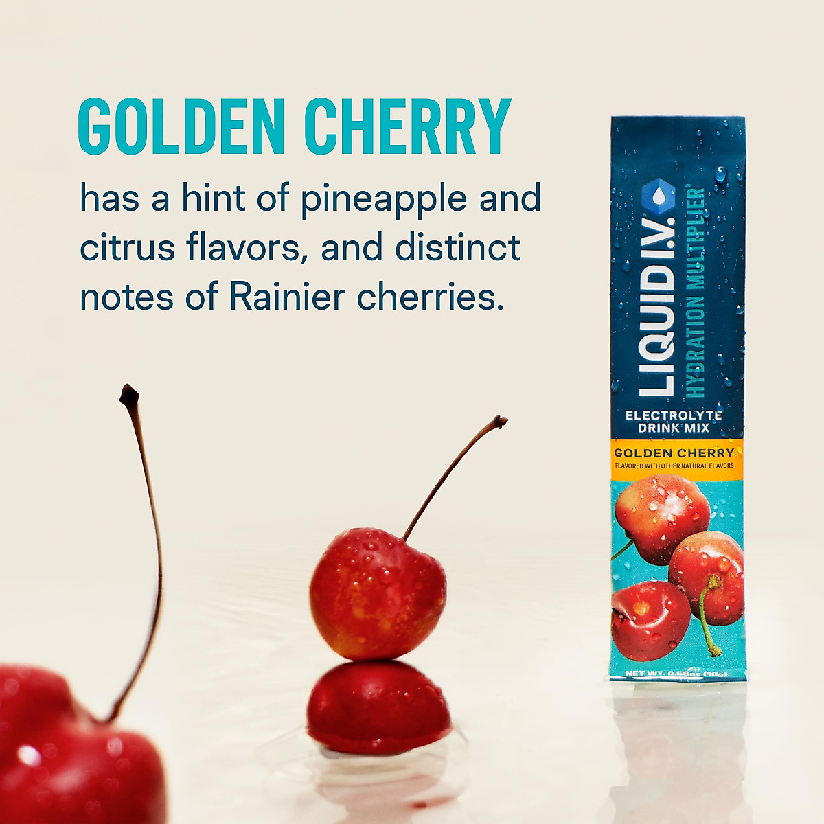 Liquid I.V.® Hydration Multiplier® - Golden Cherry - Hydration Powder Packets | Electrolyte Powder Drink Mix | Convenient Single-Serving Sticks | Non-GMO | 1 Pack (16 Servings)