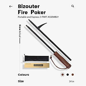 BIZOUTER Fire Poker 34inch 2 in 1 Foldable Fire Poker & Blow Stick Fireplace Tool with Wooden Ergonomic Handle, Portable Fire Pit Poker for Campfire,Wood Burning Stove & BBQ