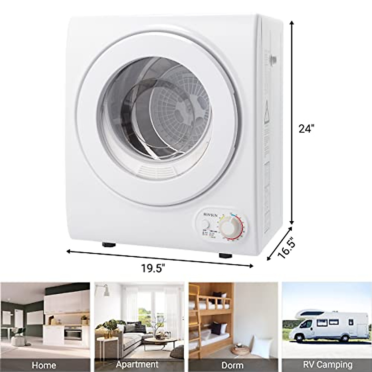 ROVSUN 110V Portable Clothes Dryer, High End Laundry Front Load Tumble Dryer Machine with Stainless Steel Tub & Simple Control Knob for Apartment, Dorm-850W, White