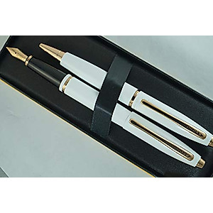 Cross Limited Collection Pearlescent White Lightening Medalist with 23KT Rose Gold Appointments and Cross signature mid Band Calaise Medium nib Fountain Pen and Ballpoint with 6 cartridges