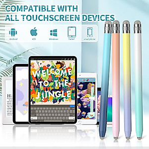 OJIOG Stylus Pens for Touch Screens (4Pcs), 2 in 1 Universal Stylus Pen for iPad, High Sensitivity & Precision Stylus with Double Fiber Tips, Compatible with iPad/iPhone (Mixed Four Colors)