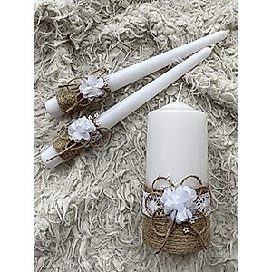 Magik Life Unity Candle Set for Wedding - Wedding décor & Wedding Accessories - Candle Sets - 6 Inch Pillar and 2 10 Inch Tapers - Rustic Unity Candle (Rustic)