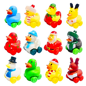 Cherislpy 12 Pcs Christmas Rubber Ducks Cars Soft Bath Toy Vehicles for Babies Kids Girls Boys Birthday Gifts,Christmas Party Favors,Christmas Stocking Stuffers(Christmas)