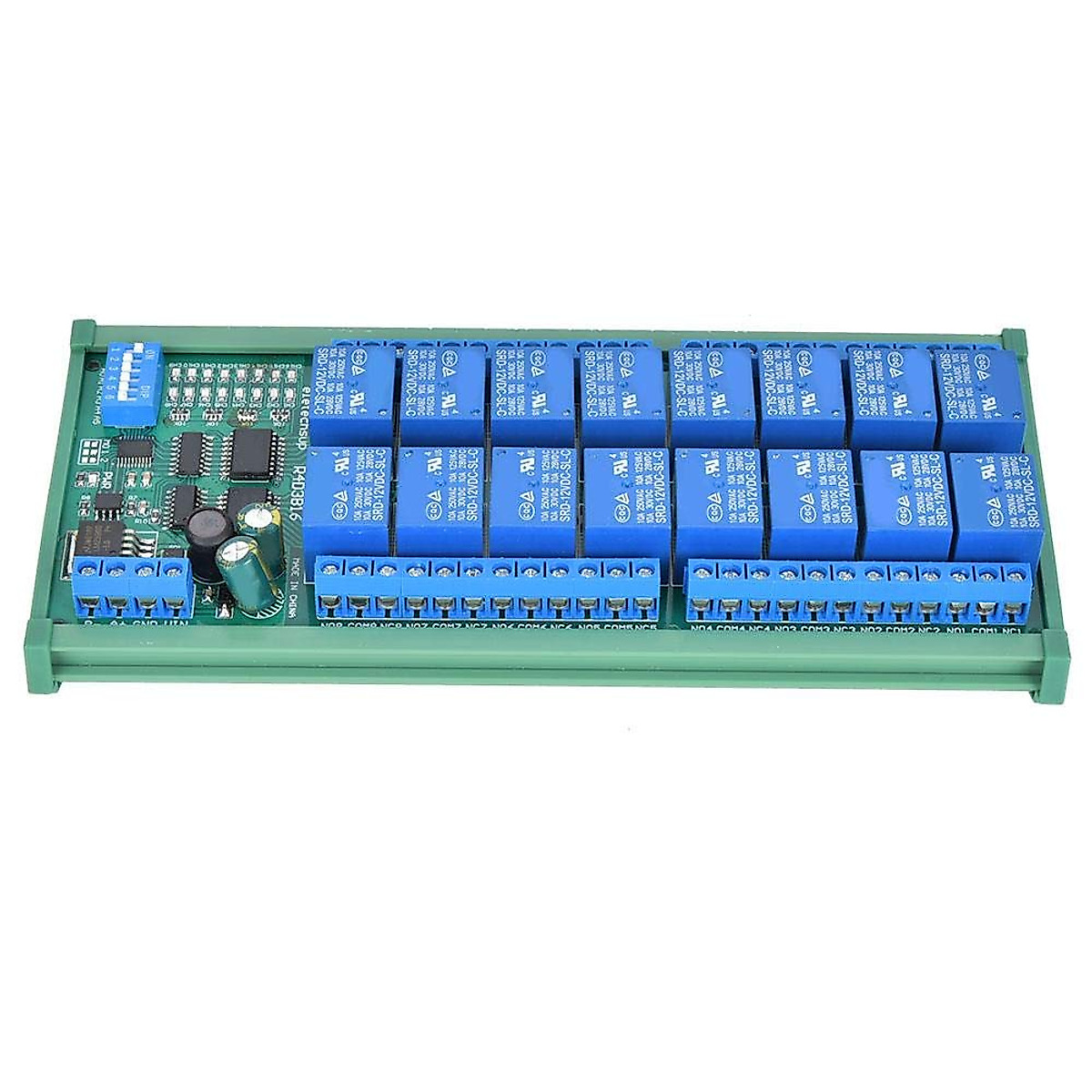 Neufday Relay Module,RS485 Relay PLC Electrical Expansion Module 12V 6-Channel for Mod-Bus RTU Protocol Remote Control(R4D3B16-R with DIN Rail Box)