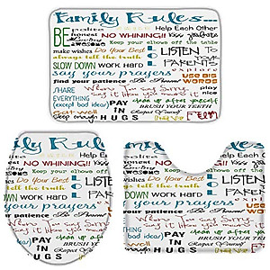 Libaoge Bathroom Mat Sets 3 Piece/Set Rugs Family Rule Cartoon Artistic Print Memory Foam Mat Set Matches Anti-Skid Absorbent Toilet Seat Cover Bath Mat Lid Cover 20"x31"+16"x18"+16"x20"