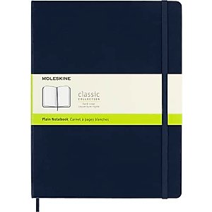 Moleskine Classic Notebook, Hard Cover, XL (7.5" x 9.5") Plain/Blank, Sapphire Blue, 192 Pages