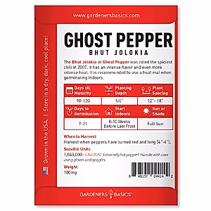 Ghost Pepper Seeds for Planting Spicy Hot - Heirloom Non-GMO Hot Pepper Seeds for Home Garden Vegetables Makes a Great Plant Gift for Gardening by Gardeners Basics