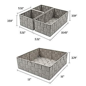 ELONG HOME Woven Basket, Handmade Small Storage Basket with Durable Metal Frame, Woven Storage Basket for Organizing, Set of 4, Grey