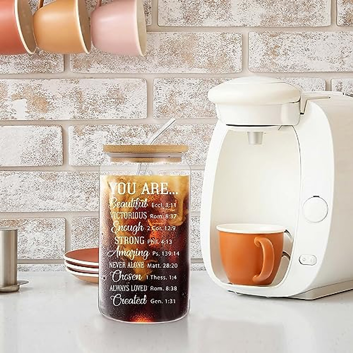 Christian Gifts for Women - Communion Religious Cups Glass Tumbler Water Bottles for Mom Her Friends Female - Inspirational Gifts for Mom Friends Coworker - 16 Oz Coffee Can Drinking Glass Cup