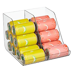 mDesign Plastic Divided Beverage Storage, Can Dispenser Holder for Kitchen, Refrigerator, Fridge, Pantry; Organizer for Soda, Pop, Drinks, Beer; Holds 24-26 Cans, Ligne Collection - Clear