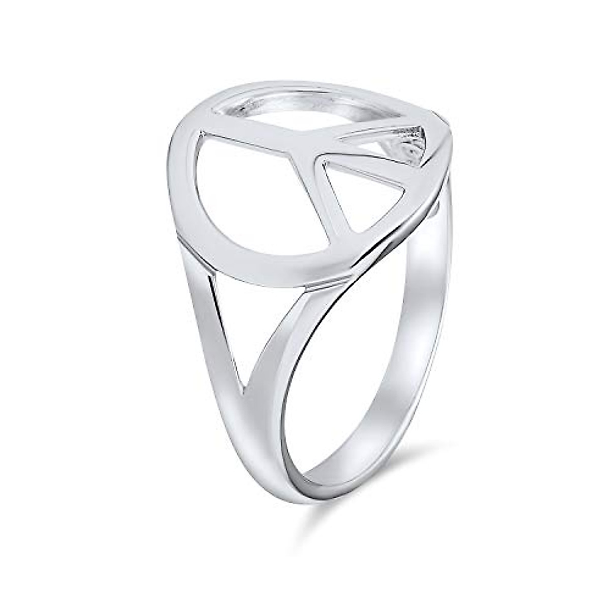 Bling Jewelry Open Symbol World Peace Sign Ring For Teen For Women .925 Sterling Silver Spilt Shank Band