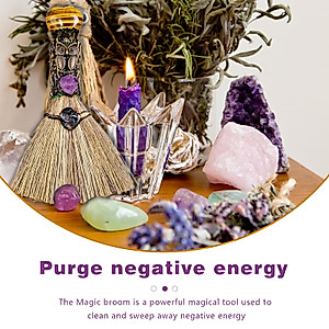 Ykendz Witch Broom Halloween Crystal Witch Wiccan Altar Broom,Witchcraft Witches Pagan Altar Decor, Handmade Ritual Magic Ceremonial (Tiger's-Eye)