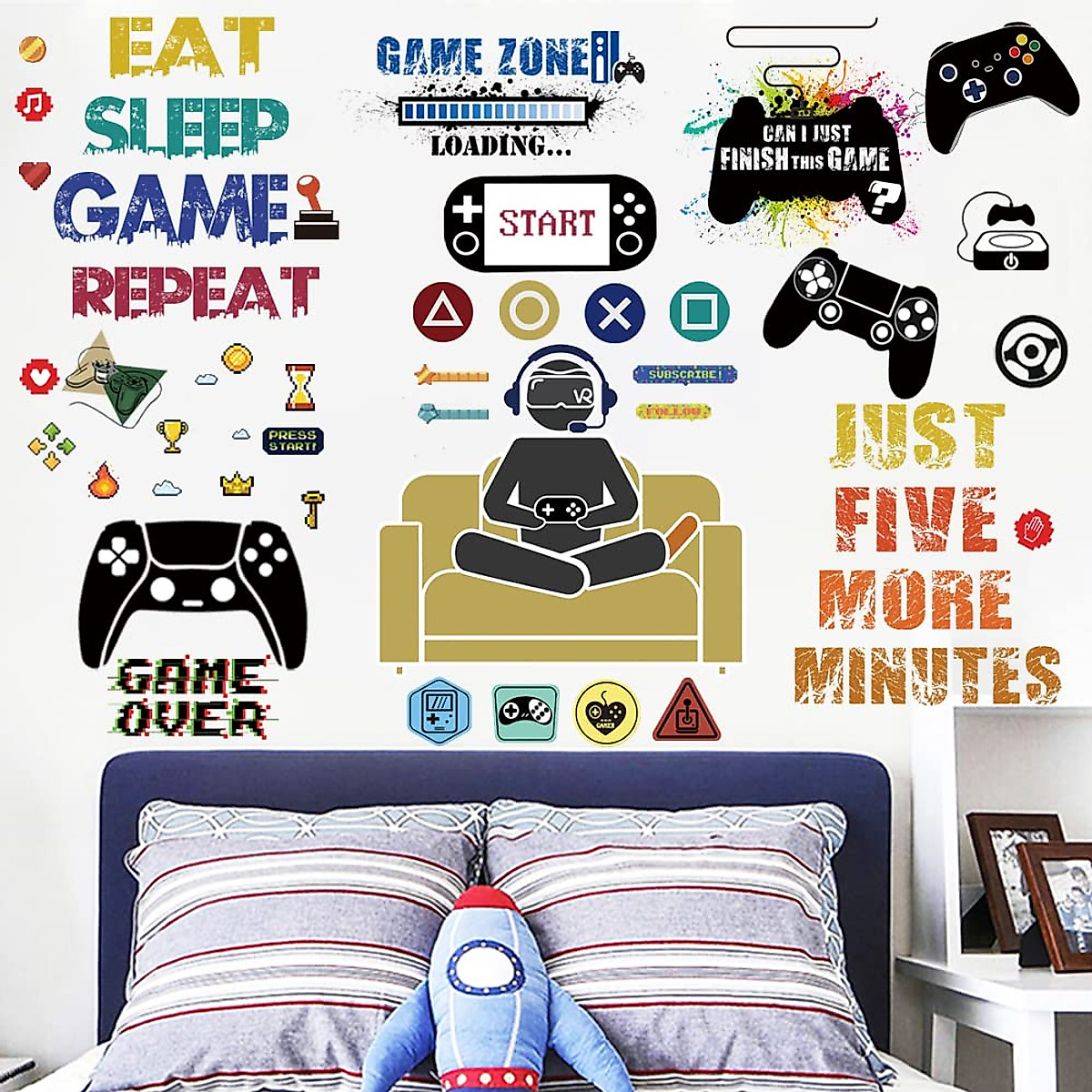 48 Pieces Creative Video Game Room Decor Excellent in Gamer Girl Accessories and Posters for Boys Bedroom, Wall Decals Decorations for Playroom Kids Room Teens Room