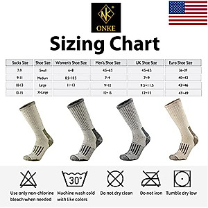 ONKE Merino Wool Cushion Crew Socks for Men Outdoor Hiking All Seasons Work Boot Heavy Thick Thermal Moisture Wicking Control(Brown L)