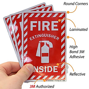 SmartSign Fire Extinguisher Inside Label | 4" x 6" Engineer Grade Reflective, Pack of 3, Made in USA