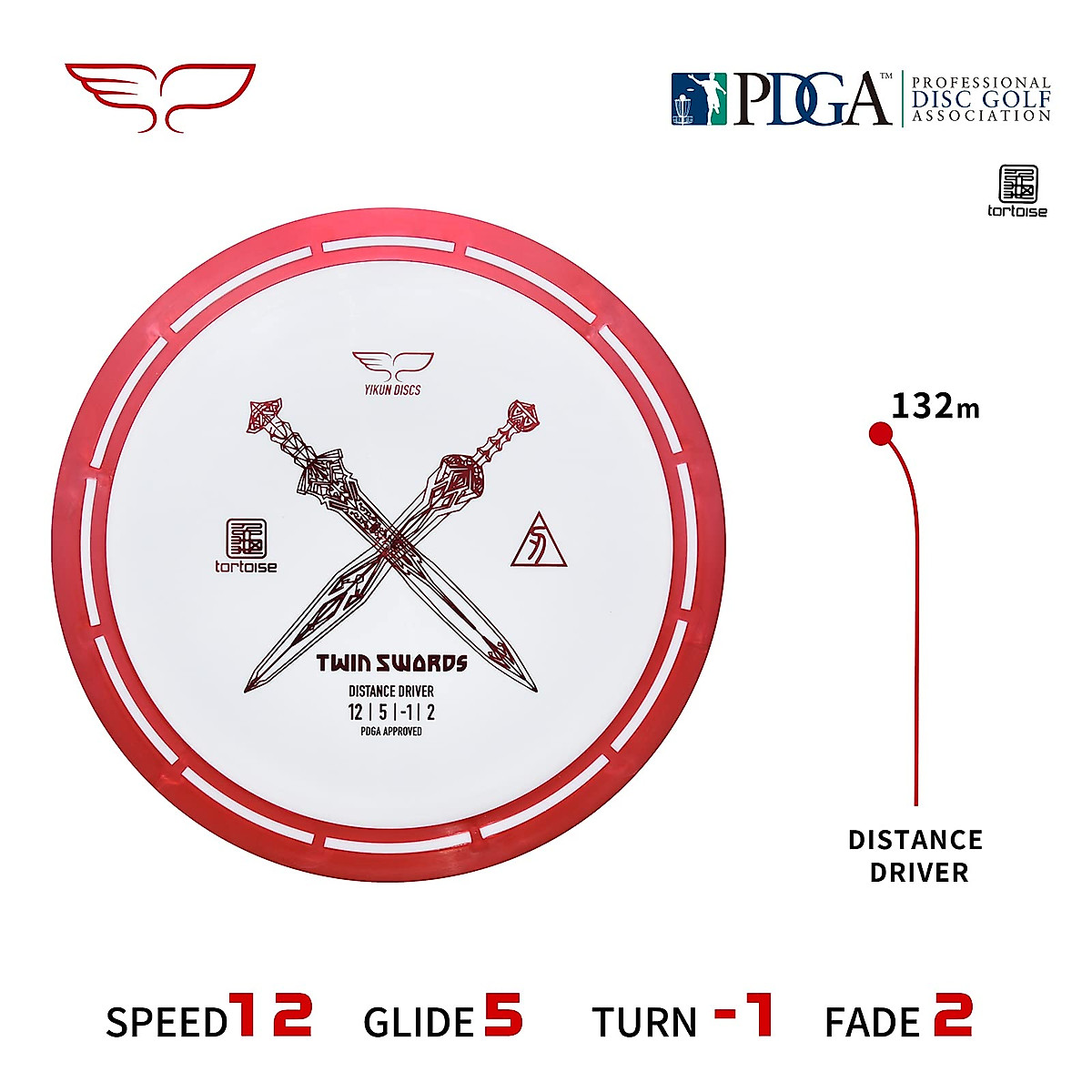 Yikun Professional Disc Golf Twin Swords Tortoise Fruit Line Distance Driver 170-175g Perfect for Outdoor Games and Competition (Red)