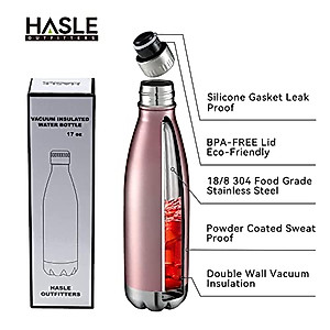 HASLE OUTFITTERS 17oz Stainless Steel Water Bottles, Vacuum Insulated Water Bottles Double Walled Reusable Metal Sports Water Bottles Keep Drinks Hot and Cold, RoseGold, 1Pack
