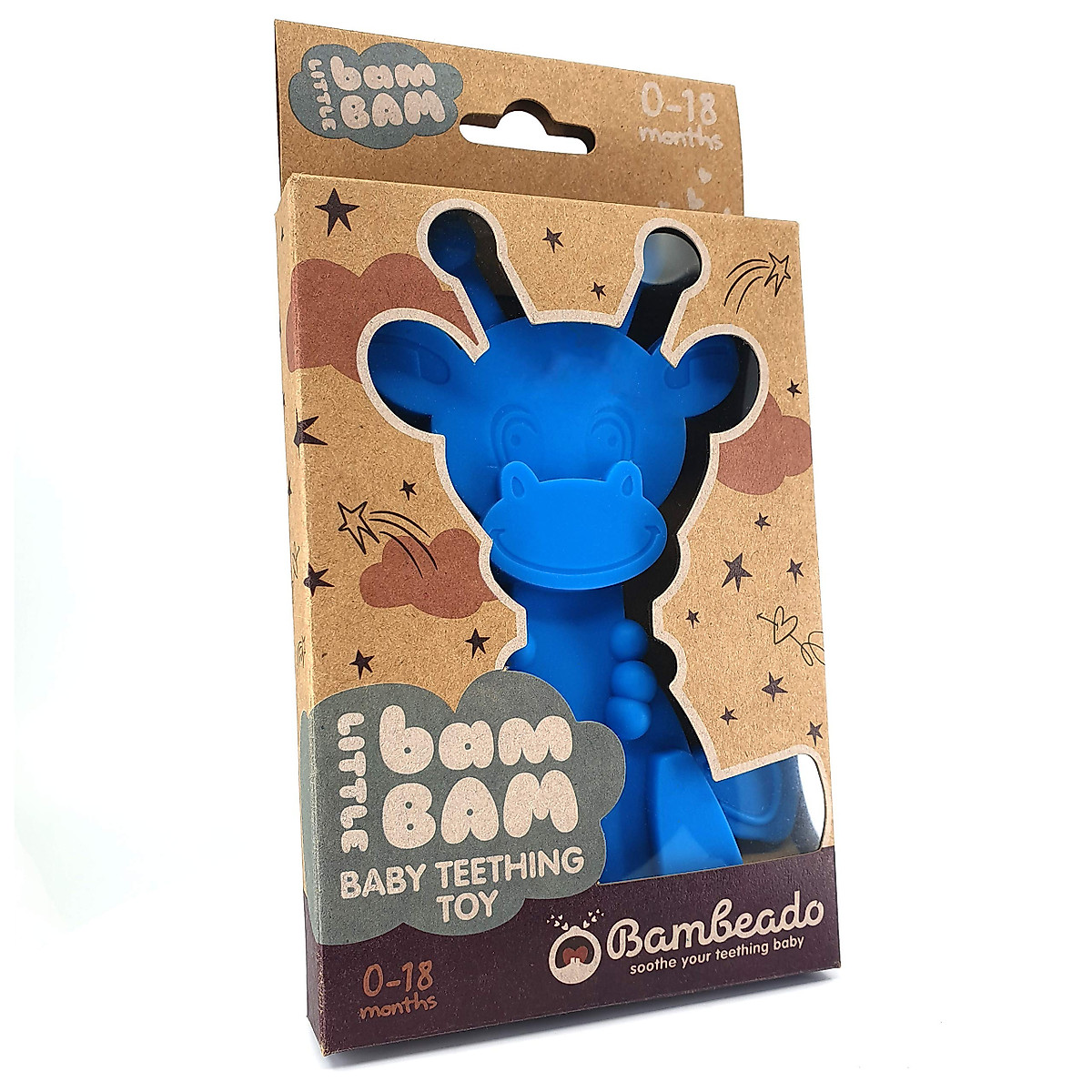 Baby Teething Toy Extraordinaire - Little Bambam Giraffe Teether Toys by Bambeado. Toy for Natural Teething Comfort and for Sore Gums - Gift for Baby Through to Infant - Cyan