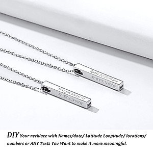 ChicSilver Personalized Bar Necklace, 925 Sterling Silver Simple Vertical Bar Pendant Necklace Custom Names Necklace Message Engraved Dainty Jewelry for Men Women