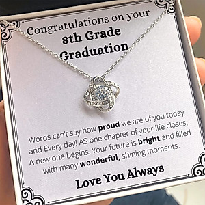 Ora Gifts - 8th Grade Graduation gift for her, 2022 Ideas, middle school grad Necklace, Daughter, Niece, Granddaughter (Message #1), White