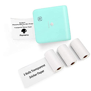Phomemo M02 Pro Mini Bluetooth Printer- Pocket Photo Printer with 3 Rolls Transparent Sticker Paper, Compatible with iOS + Android for Plan Journal, Study Notes, Art Creation, Work, Gift, Cyan