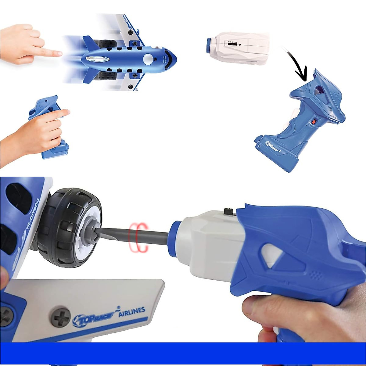 Electric Drill Airplane Take Apart Toy | Convert to Remote Control | Easter Gift for Boys 3-7 | Build Realistic Plane for Toddlers | Assembly Set with Screwdriver | Kids' Aeroplane Toy