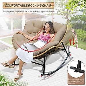 BULEXYARD Outdoor Papasan Rocking Chair with Padded Cushion, Oversized PE Rattan Comfy Royal Rocking Lounge Chair, Modern Comfy Patio Egg Chair Indoor Outdoor (1 pc, Brown)