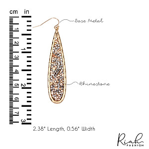 Glitter Rhinestone Statement Drop Earrings - Sparkly Crystal Geometric Metal Hook Dangles Vertical Bar, Elongated Teardrop, Shield Disc (Encrusted Jewel - Teardrop Champagne/Gold)