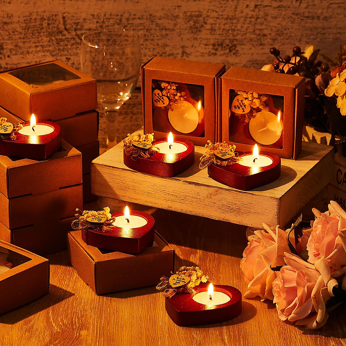 Otuuz Wedding Candle Bulk Bridal Shower Candles Rustic Wedding Favors for Guests Bulk Wedding Gifts Candles for Anniversary,Engagement, Party Favors Decor(Deep Wood Color, 50 Pcs)