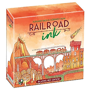Horrible Guild Railroad Ink: Blazing Red Edition - Roll Dice and Draw Railways and Routes, 7 Rounds to Expand Your Rail Map - Expansion Dice Included, Plays with 1-6 players, 20-30 mins, Ages 8 & Up