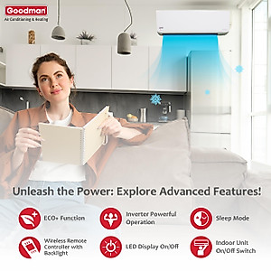 Goodman 12,000 BTU 18 SEER2 Ductless Mini Split Inverter Heat Pump System with Maxwell 16-ft Installation and Wall Bracket (230v)