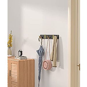 HOMHII Aluminum Folding Coat Hook Wall Mounted 5-Hook,Withstands 50 lbs Coat Hooks for Purse Clothing Entrance Jacket