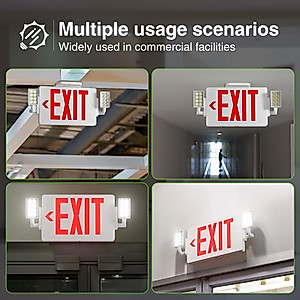 FREELICHT 6 Pack LED Double-Sided Exit Sign with Emergency Lights,Adjustable LED Emergency Exit Lights with Battery Backup，Exit Sign for Business，Hard Wired，UL Certified，AC 120/277V，