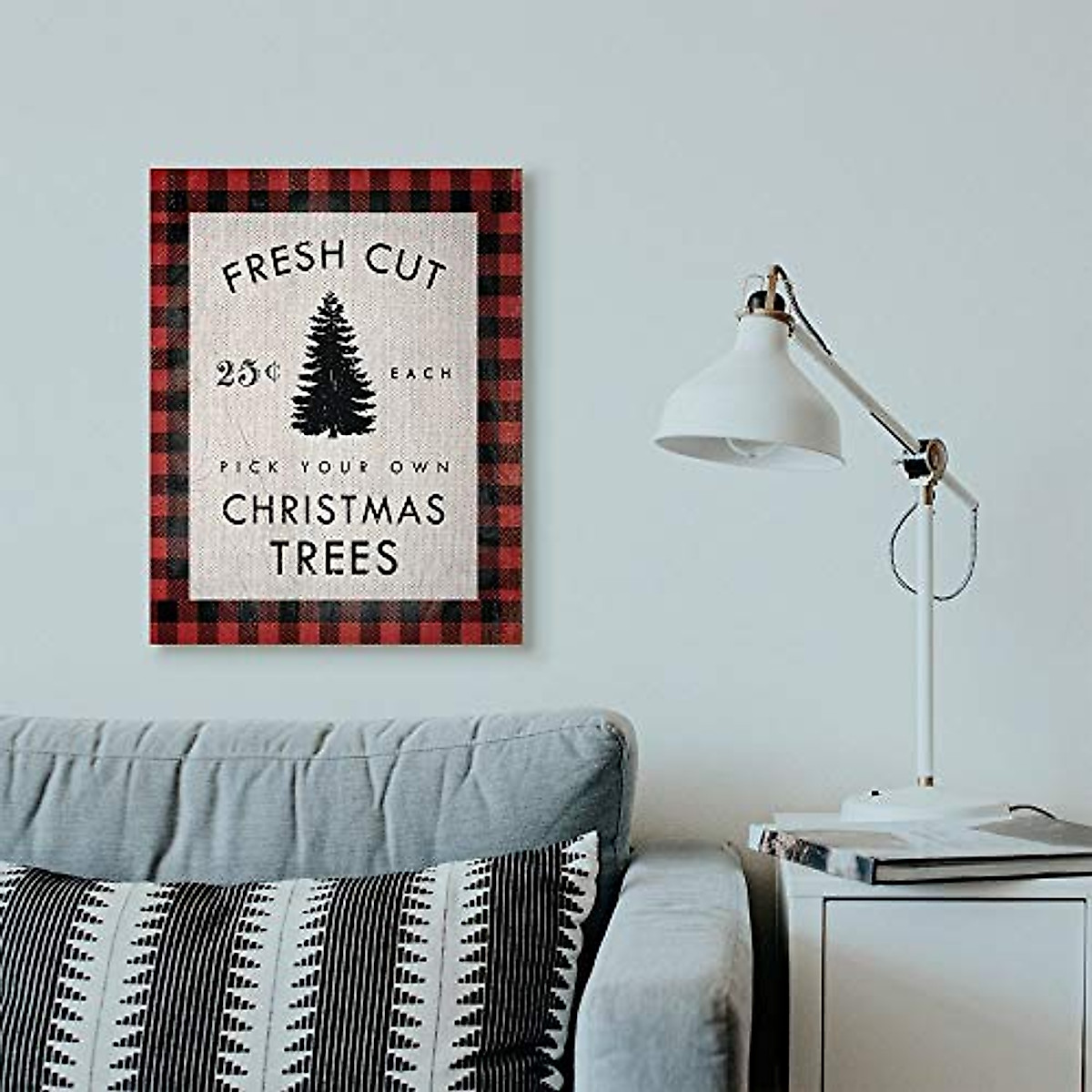 Stupell Industries Fresh Cut Christmas Trees Holiday Red Plaid Word Design Canvas, Multi-Color