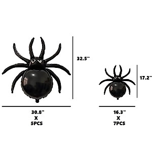 12PCS Halloween Black Spider balloons - 32.5“ Giant and 17.2” Small Spiders Foil Balloon for Halloween Decoration Day of Death New Year Birthday Spooky Party Supplier