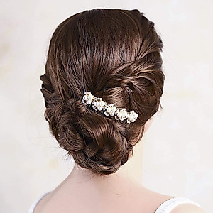 Asooll Gold Wedding Hair Comb Clip Rhinestone Bridal Hair Comb Pieces Pearl Hair Accessories for Brides Wedding