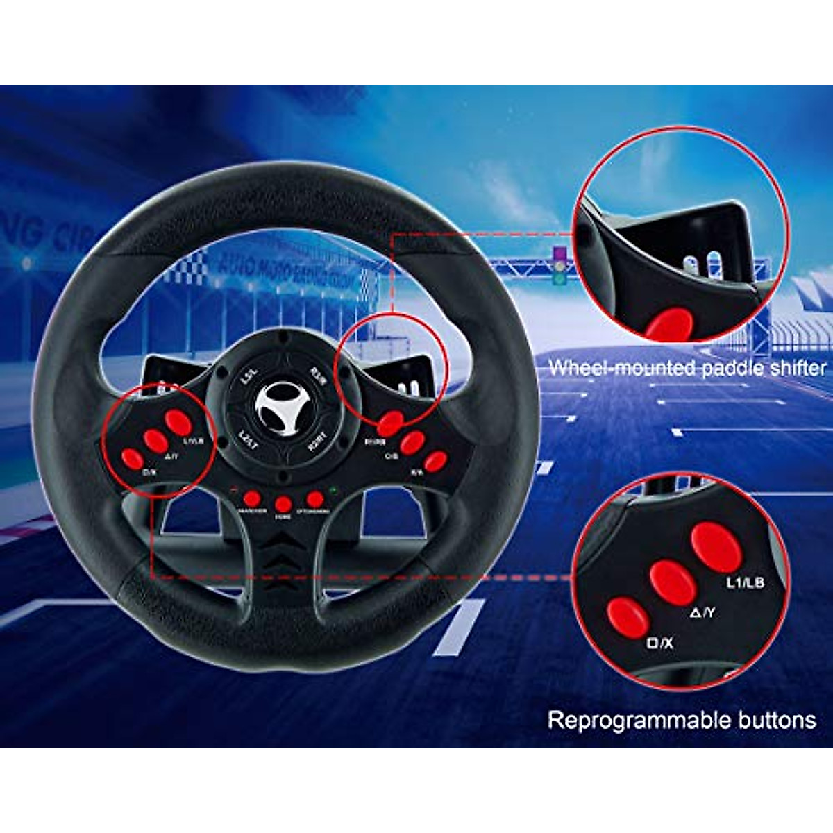 SUBSONIC SA5426 Racing Wheel Universal with Pedals for Playstation 4, PS4 Slim, PS4 Pro, Xbox One, Xbox One S, PS3