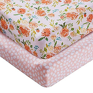 Changing Pad Covers, LNGLAT 2-Pack Cotton Cradle Sheets for Baby Girls, Fit Standard Contoured Ultra Soft Cozy Changing Table Pads