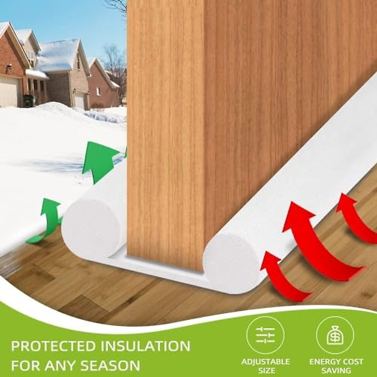 Ticanble Door Draft Stopper, Adjustable Length 24" to 38",Bold Diameter 2", Energy Saving, Dust Proof, Soundproofing, Weather Stripping Reusable Door Sweeps, Machine Washable, White