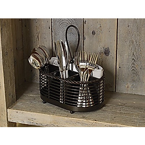 Gourmet Basics by Mikasa Rope Metal Tabletop Flatware and Napkin Picnic Caddy, 10", Antique Black