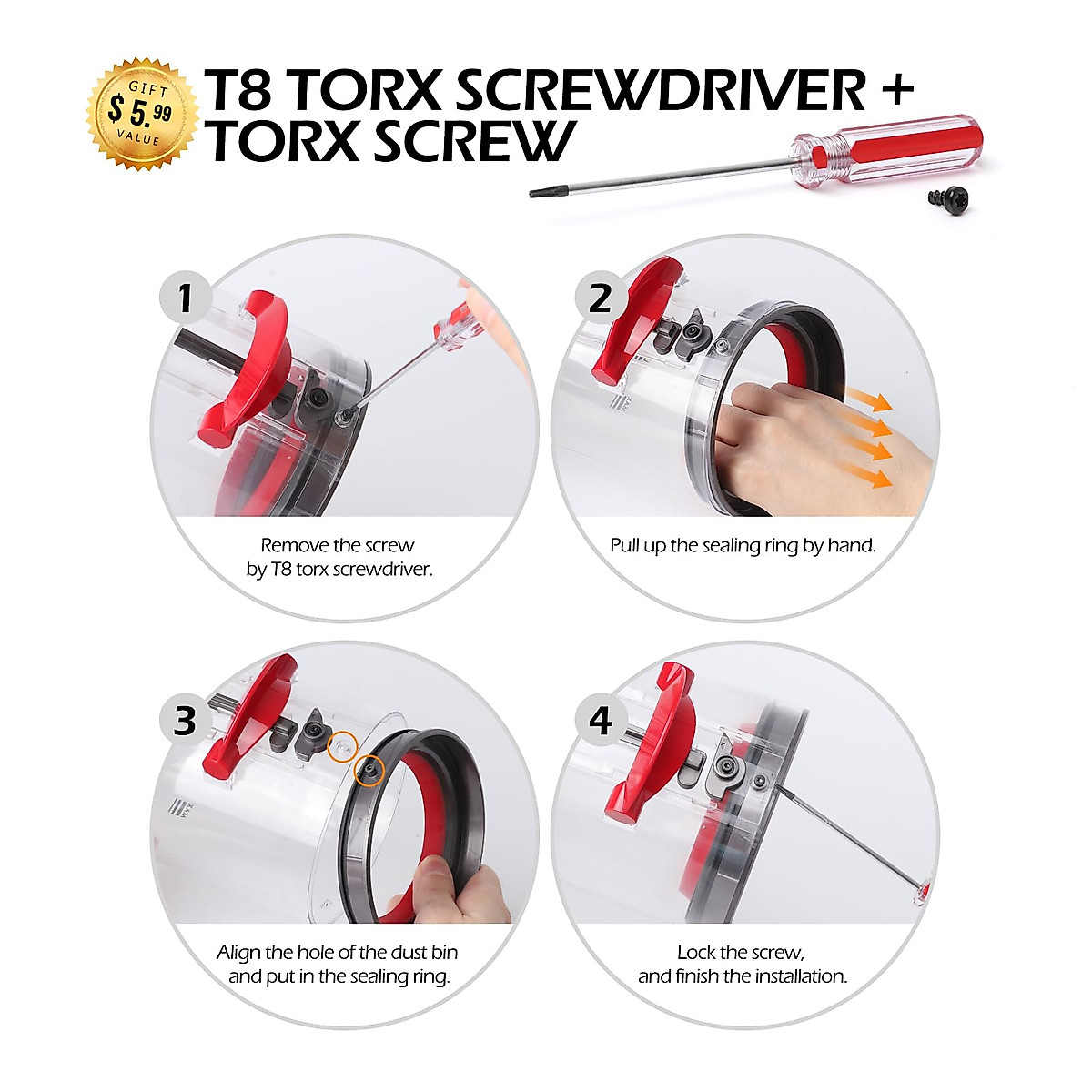 Dust Bin Sealing Ring Compatible with Dyson V11 V15 SV14 SV15 SV22 Vacuum Cleaner Canister Replacement Part Sealing Ring Assembly