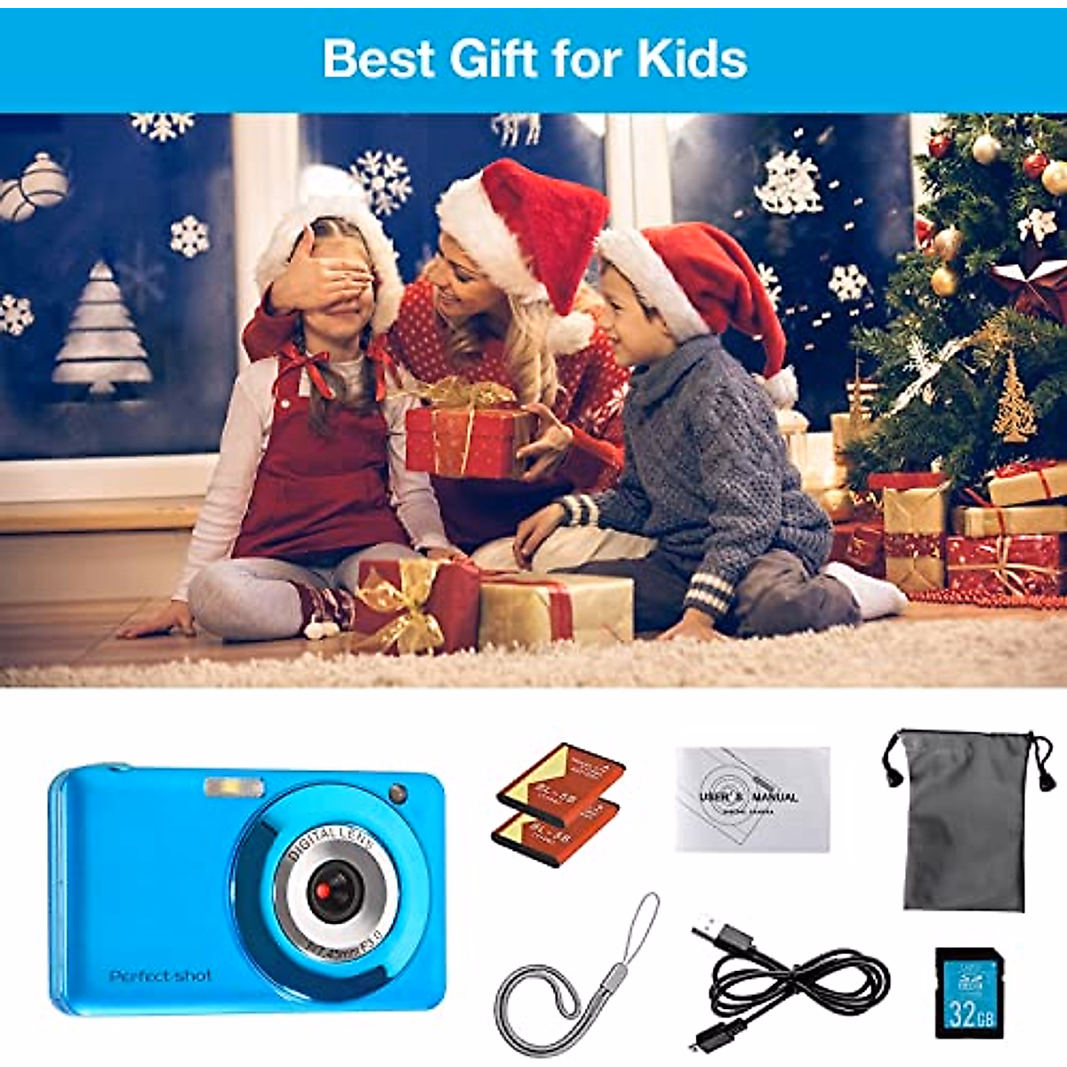 Digital Cameras for Kids Digital Camera, Compact Digital Cameras FHD 1280P 48MP with 16X Digital Zoom, Portable Mini Camera for Photography with 32G SD Card Vlogging Camera