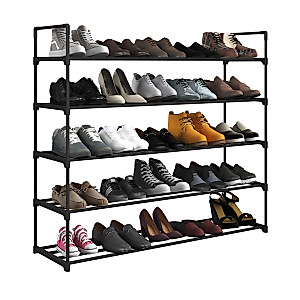 Shoe Rack - 5-Tier Shoe Organizer for Closet, Bathroom, Entryway - Shelf Holds 25 Pairs Sneakers, Heels, Boots by Home-Complete (Black)
