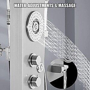 Happybuy 6 in 1 LED Shower Panel Tower System Rainfall and Mist Head Rain Massage Stainless Steel Shower Fixtures with Adjustable Body Jets