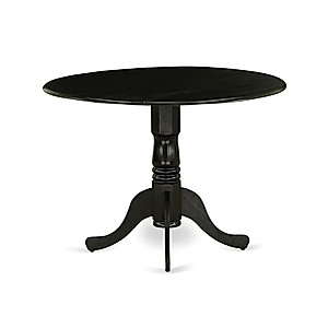 East West Furniture DMGA5-ABK-50 5 Piece Dining Room Table Set Includes a Round Dining Table with Dropleaf and 4 Dark Gotham Linen Fabric Upholstered Parson Chairs, 42x42 Inch, Wirebrushed Black